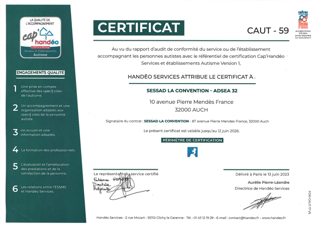 Le SESSAD "La Convention" certifié Cap Handéo - ADSEA - Association Départementale pour la ...